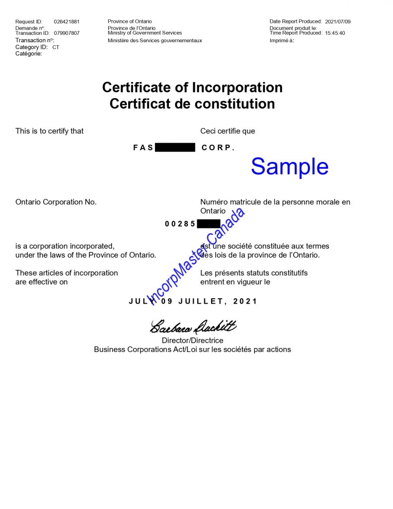 Sample of Certificate of Incorporation - IncorpMaster