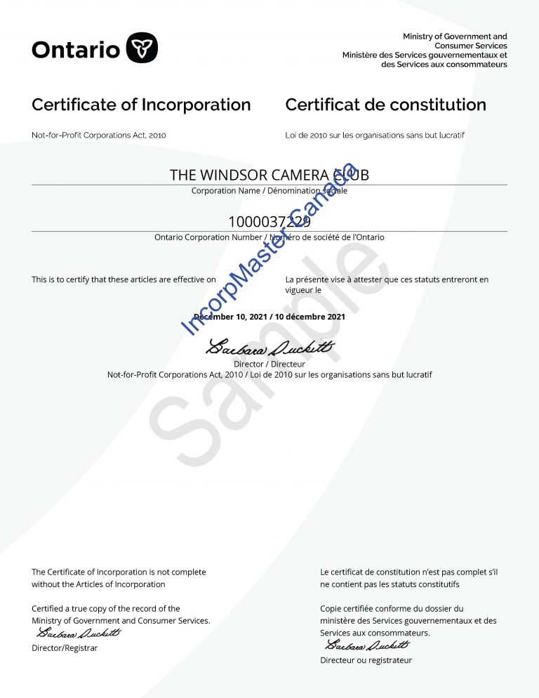 Sample of Certificate of Incorporation - IncorpMaster