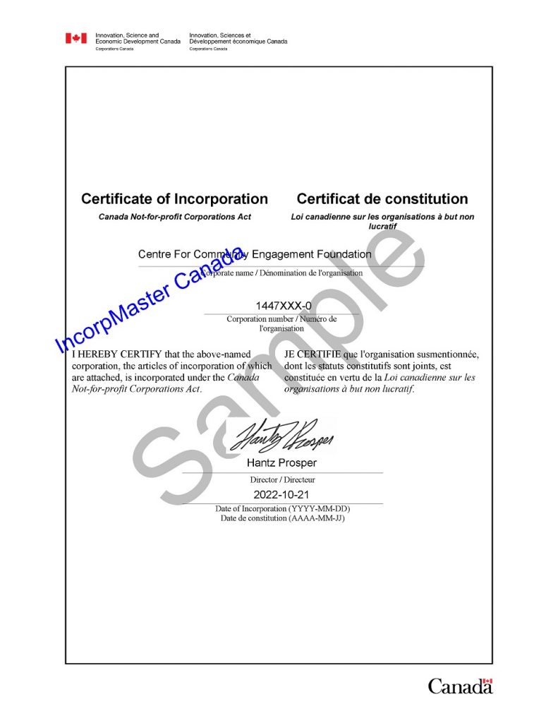 Sample of Certificate of Incorporation Fed - IncorpMaster