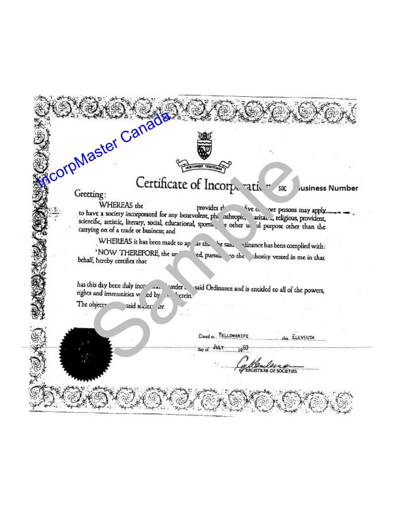 Sample of Certificate of Incorporation NWT - IncorpMaster