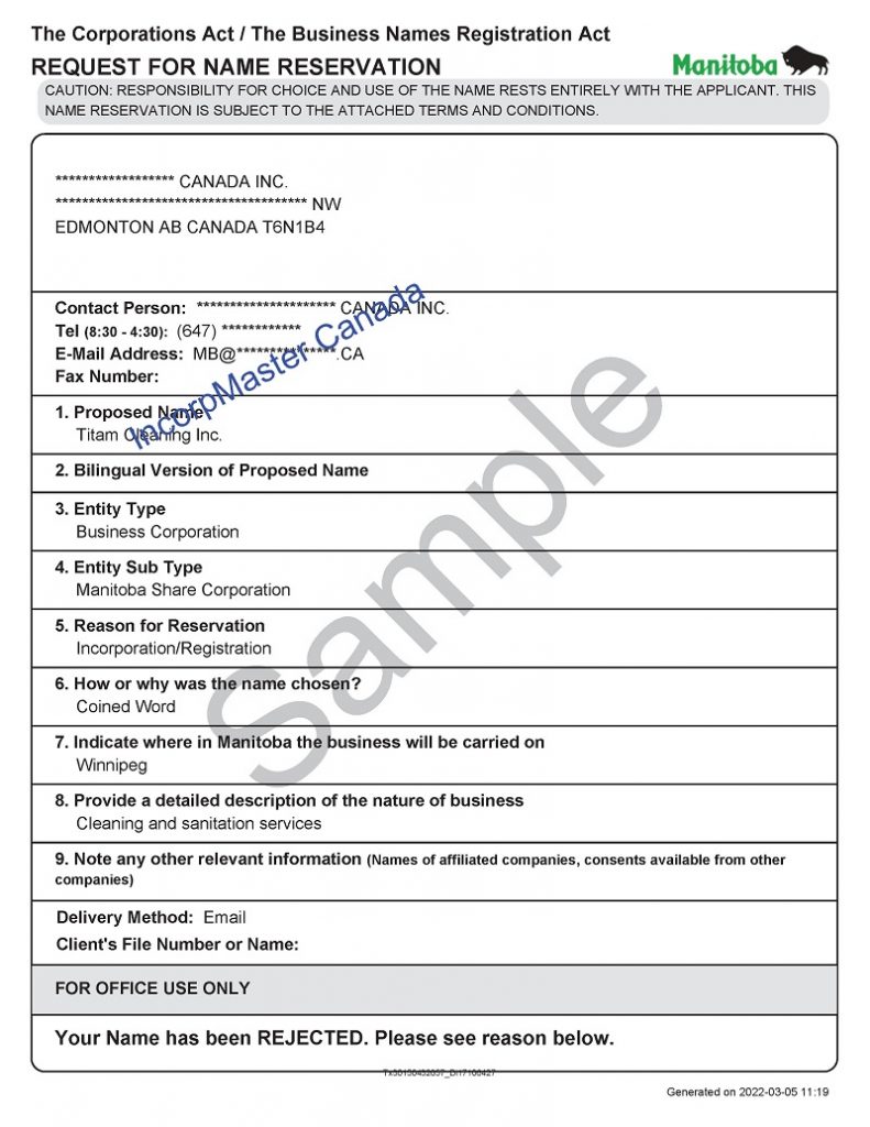 Sample of Name Approval Report mb - IncorpMaster
