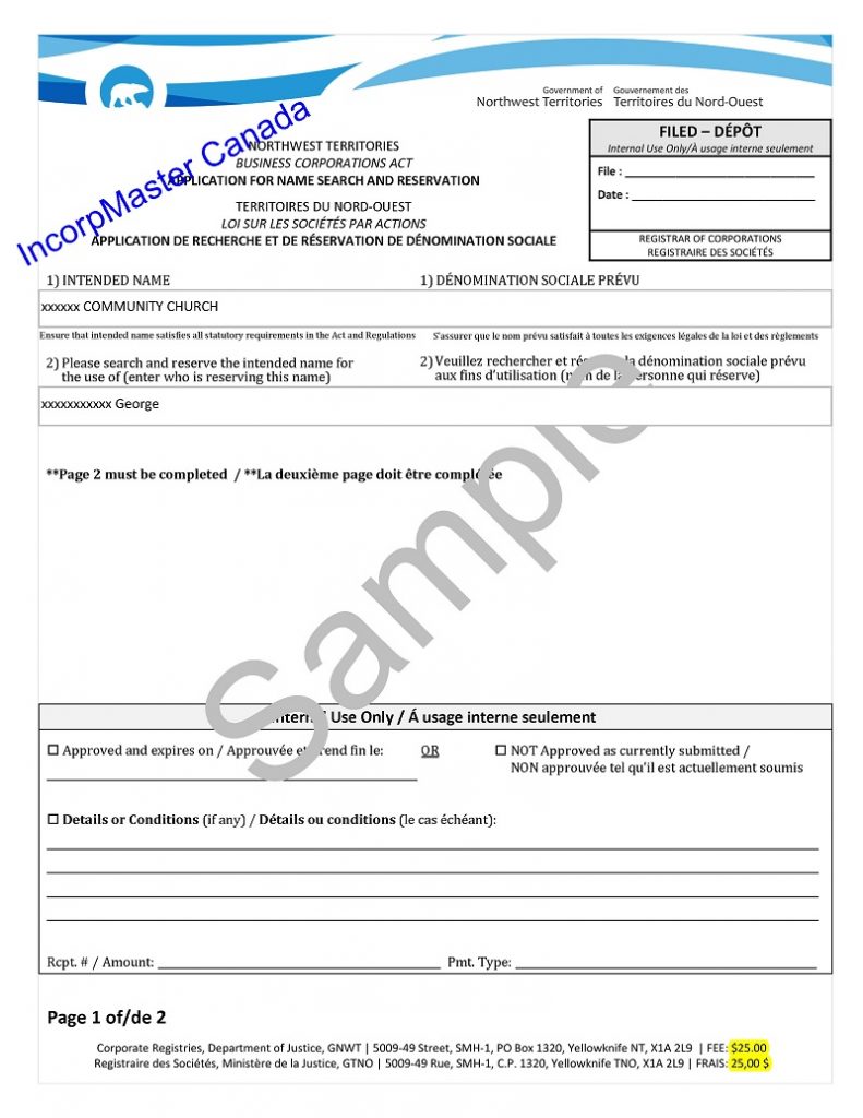 Sample of Name Approval NWT - IncorpMaster