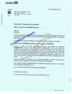 Sample of Quebec ClicSÉQUR Code - IncorpMaster